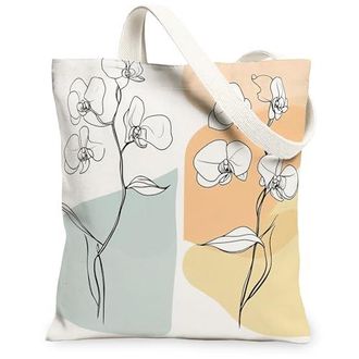 Generic Sac fourre-tout en toile avec fleurs dorchid&eacute;es printani&egrave;res pour le shopping, 33 x 38 cm, motif floral r&eacute;tro du milieu du si&egrave;cle, sac d&eacute;picerie r&eacute;uti