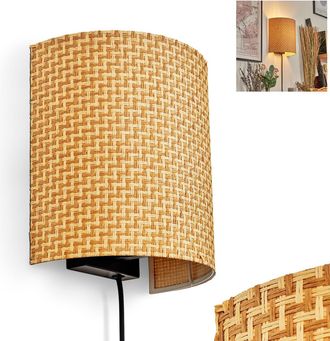 HOFSTEIN Wandleuchte Viadores, Wandlampe aus Metall/Bast in Schwarz/Natur, Leuchte im Boho-Design, Wandleuchte mit Stecker und Schalter, abnehmbares Kabel, UP 