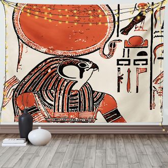 Abakuhaus ägyptisch Wandteppich und Tagesdecke, alte Sprache aus Weiches Mikrofaser Stoff Waschbar ohne Verblassen Digitaldruck, 230 x 140 cm,Creme Rot