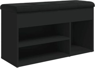 vidaXL Banc à Chaussures, Meuble de Rangement avec Coussin, Banc de Couloir avec Étagère Entrée Salon Intérieur, Moderne, Noir Bois dIngénierie