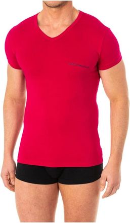 Emporio Armani Homme, Tops, Rose, Taille: 2XL T-shirt &agrave; col en V &agrave; manches courtes
