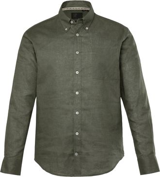 JP1880 Herren große Größen Menswear L-8XL JP1880 Hemd, Langarm, Leinenmix, Buttondown-Kragen, Modern Fit, bis 8 XL grau grün 7XL 782629432-7XL