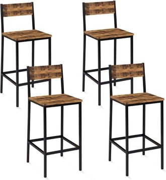 IDMarket Idmarket - Lot de 4 tabourets de bar avec dossier - Bois fonc&eacute; effet vieilli et m&eacute;tal noir - Hauteur 95 cm - Repose-pieds en m&eacute;tal pour confort