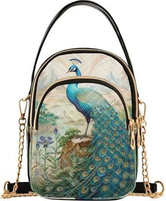 Mnsruu Sac à bandoulière pour femme avec plume de paon vert bohème - Sac à dos à bandoulière avec sangle réglable