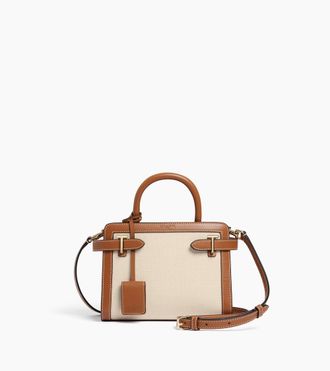 Le Tanneur Petit sac &agrave; main Emilie en toile coton et cuir lisse