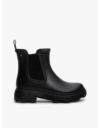 Tommy Hilfiger Gummierte Regelstiefel in Schwarz mit Flaggendetail und Profil
