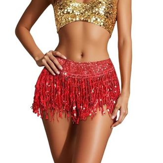 Generic Jupe Paillette Femme Jupes Sequin Jupe Pliss&eacute;e Courte Danse Femme avec D&eacute;tails en Paillettes pour Performances et Danses