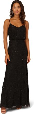Adrianna Papell Damen Long Beaded Blouson Kleid, Schwarz, 42 EU