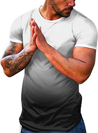 Generic T-shirts d&eacute;grad&eacute;s pour hommes 2025 d&eacute;contract&eacute;s athl&eacute;tiques tendance hauts amples &agrave; manches courtes pour sortir, coupe ample, joli t-shirt habill&eacute; &agrave; c