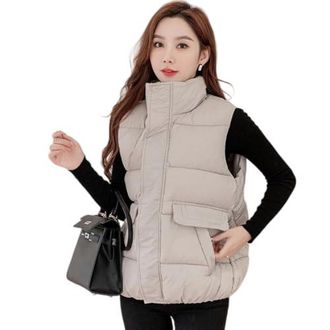 Generic Automne et hiver mode col montant gilet polyvalent veste courte ample en coton pour femme, gris clair, XXL