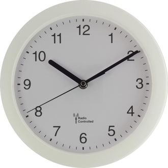 Eurotime Funkwanduhr, 25 cm, Kunststoffgehäuse Weiss, automatische Zeitein- und Zeitumstellung von Sommer- und Winterzeit, klares Zifferblatt, Wanduhr für Küch