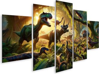 Islandburner Bild auf Leinwand Gruppe von Dinosauriern in einem prähistorischen Dschungel Bilder Wandbilder Poster