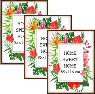 MG Design Set aus 3 Braun Bilderrahmen 85 x 116 cm - Aus echtem Holz mit Acrylglas, zum Aufh&auml;ngen & Aufstellen, f&uuml;r Fotos, Poster & Puzzle