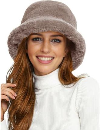 Lina & Lily Chapeau Bob Femme Homme en Fausse Fourrure (Kaki)