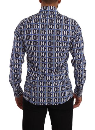 Dolce & Gabbana Mens Blue Logo Mania Slim Fit Cotton Shirt