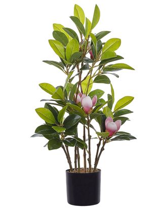 Beliani Dekorativer Magnolienbaum grün aus Kunststoff 70 cm im Blumentopf Magnolia