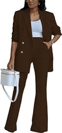 ORANDESIGNE Tailleur Femme Ensembele Pantalon et Rever Veste 2 Pieces Blazer Chic et Elegant Couleur Unie Slim Fit Formel Bureau Travail Office Pantalon Habillé C