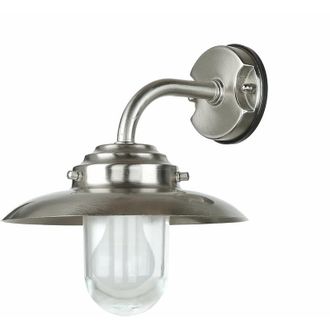 Licht-Erlebnisse Au&szlig;enleuchte Wand aus Messing Glas E27 IP64 Maritim in Nickel Haus Garten Wandlampe