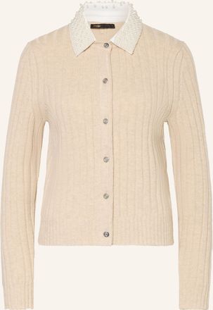 Maje Strickjacke Mit Abnehmbarem Kragen Und Schmuckperlen beige