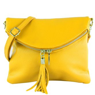 modamoda.de T07L / T139L Damen Leder kleine Umh&auml;ngetasche 2 Modelle handmade in Italy, Farbe:T139L Sonnengelb