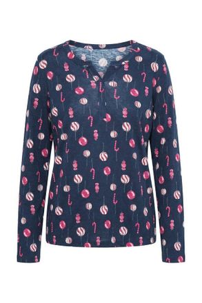 Ulla Popken T-Shirt Weihnachts-Shirtbluse Tunika-Ausschnitt Langarm