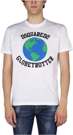 Dsquared2 Homme, Tops, Blanc, Taille: S Globetrotter T-Shirt SS Crew Neck