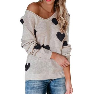 Generic Pull tricot&eacute; pour femme 2026 pour la Saint-Valentin - Large ample, beige, XL