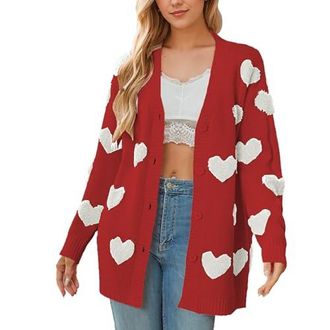 Generic Cardigan &agrave; manches longues ouvert sur le devant pour femme - Tricot en forme de coeur - Col en V boutonn&eacute; - Pull surdimensionn&eacute; l&eacute;ger et d&eacute;contract&eacute; p