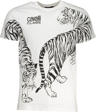 Cavalli T-Shirt Herren T-Shirt Wei&szlig; mit Logo-Print - Rundhals