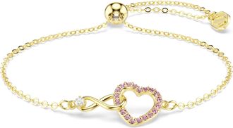 Swarovski Hyperbola Armband, Rundschliff, Pav&eacute;, Unendlichzeichen und Herz, Rosa, Goldlegierungsschicht