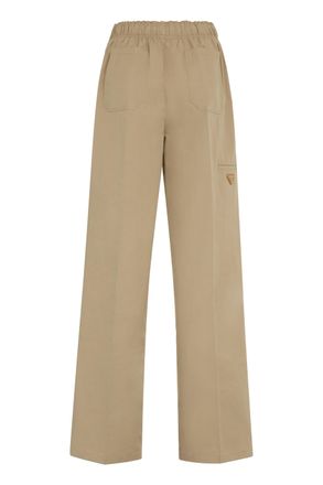 Prada Womens Wide-Leg Cotton Trousers Beige