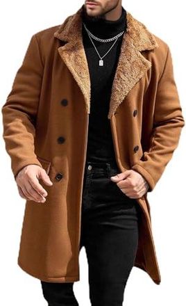 Generic Manteau dhiver en polaire pour homme - Long caban &agrave; double boutonnage - Coupe ajust&eacute;e - Chaud - Trench-coat tendance, marron, XXL