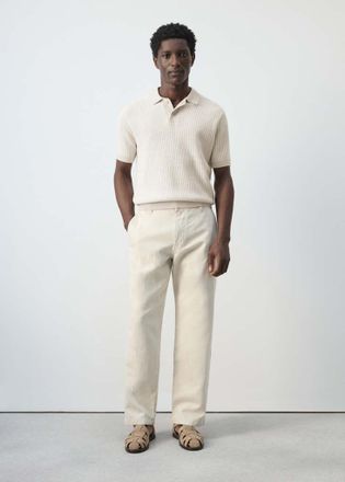 Mango Polo maille coton textur&eacute; blanc cass&eacute; - Homme - XXL - MANGO MAN