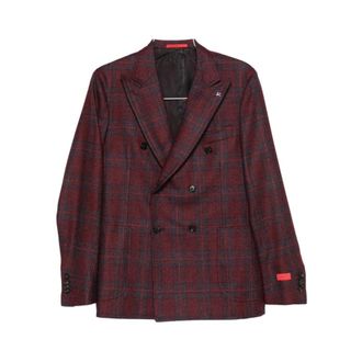 Isaia Homme, Vestes, Rouge, Taille: 4XL Veste crois&eacute;e &agrave; carreaux
