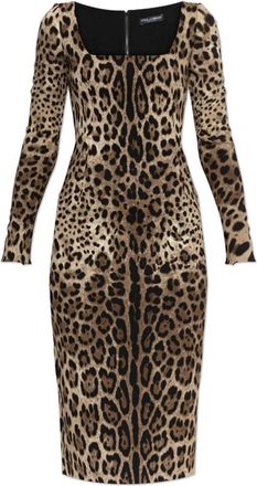 Dolce & Gabbana Femme, Robes, Brun, Taille: 40 FR Animal Print Dress