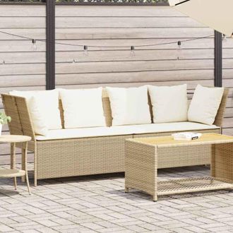vidaXL Gartensofa mit Kissen Beige Poly Rattan - Vidaxl
