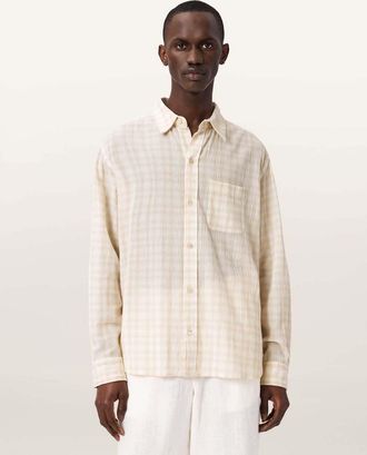 AllSaints Toya - Lang&auml;rmliges Hemd in Sandsteinbraun