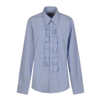 Ami Homme, Chemises, Bleu, Taille: XL Cotton Long Sleeve Ruffled Adjusted Shirt