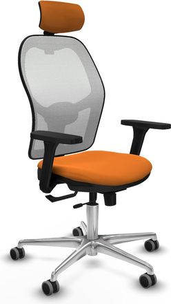 Piqueras y Crespo Ergonomischer B&uuml;rostuhl mit 3D-Armen, h&ouml;henverstellbare Lendenwirbelst&uuml;tze und h&ouml;henverstellbares Kopfteil, Wei&szlig;/Orange