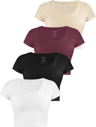 Janice Kurzarmshirt 4 x Damen crop T-Shirt Nantes Kurzes Shirt aus Baumwolle