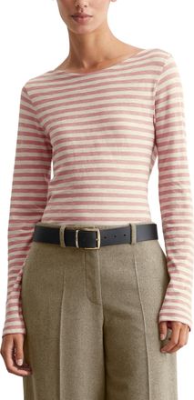 Marc O'Polo Damen Langarmshirt aus Bio-Baumwolle mit U-Boot-Ausschnitt, Mehrfarbig (Multi/Dark Mauve), XXS