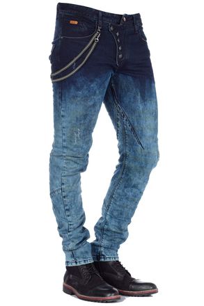 Cipo & Baxx Herren Jeanshose Ausgefallen Destroyed Slim Fit Denim Hose CD155 Blau W34 L34
