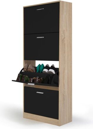 IDMarket Idmarket - Meuble à chaussures 24 paires klark imitation hêtre 4 portes noires