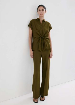 Mango Chemise naud manches courtes vert - Femme - XXS - MANGO