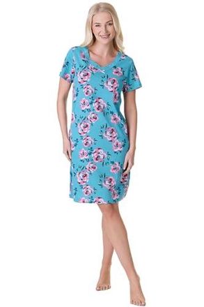 Camille Chemise de nuit pour femme 100 % coton lisse et douce - Nuisette d&eacute;t&eacute; &agrave; manches courtes respirante et l&eacute;g&egrave;re, Rose verte., 42-44