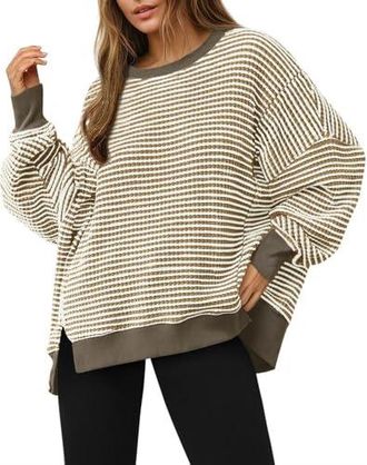 Generic Pull pour femme - Imprim&eacute; graphique - Haut surdimensionn&eacute; - Col rond - Manches longues - Automne - Hiver - D&eacute;contract&eacute; - Confortable - Tendance - Conf