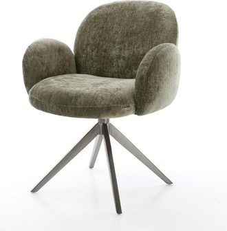 DELIFE Drehstuhl Nube-Flex mit Armlehnen Chenille Olive Kreuzgestell breit Graphit 360° drehbar Wippfunktion Taschenfederkern, Esszimmerstühle