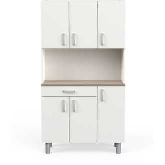 PEGANE Pegane - Buffet de cuisine coloris ch&ecirc;ne kronberg, blanc mat - Longueur 100,8 x Hauteur 185,50 x Profondeur 42,30 cm