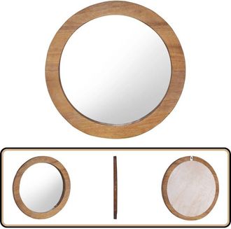 vidaXL Wandspiegel 60 cm Teak Rund - Teekholzspeigel - Rundspieglel - Wohnzimmerdeko - Badspiegel - Retro Design