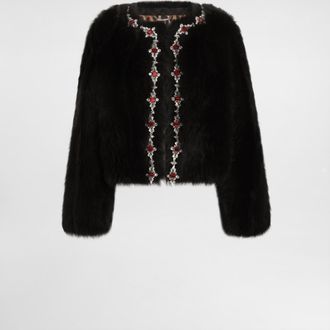 Dolce & Gabbana Jacke Aus Flauschigem Schaffell Mit Intarsie - Frau Blazer Braun 38